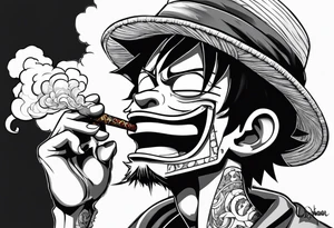 Monkey d luffy smoking a blunt tattoo idea | TattoosAI