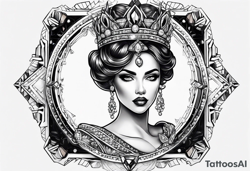 Fancy queen eating diamonds and gemstones tattoo idea | TattoosAI
