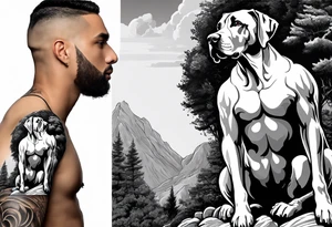 Arm sleeve for man with floppy ear Great Dane standing fiercely chest ...