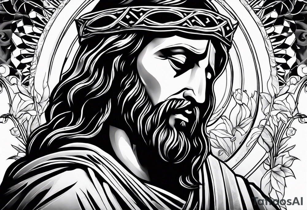 Jesus crying blood tattoo idea | TattoosAI