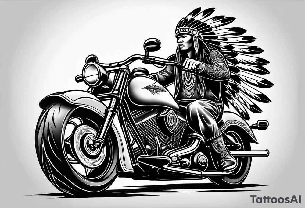 Native american on motorcycle tattoo idea | TattoosAI
