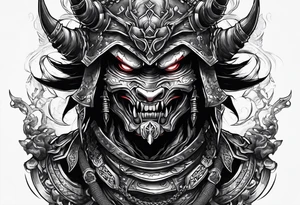 Angry robot demon ninja with demon mask face tattoo idea | TattoosAI