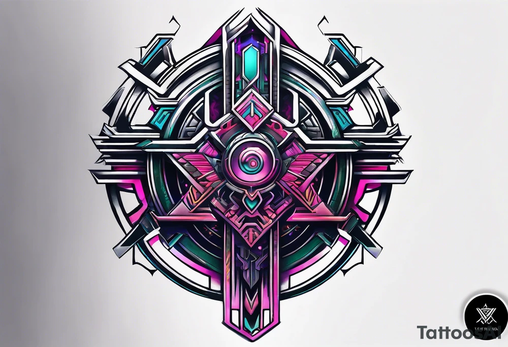 Cyberpunk themed enki symbol tattoo idea | TattoosAI