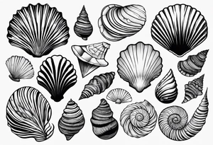 Variety of shell shapes flash sheet tattoo idea | TattoosAI