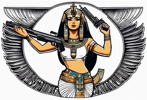 Egyptian goddess with a gun tattoo idea | TattoosAI