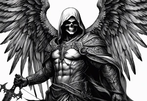 Realistic full body of man angel of death, without face, holding sword ...