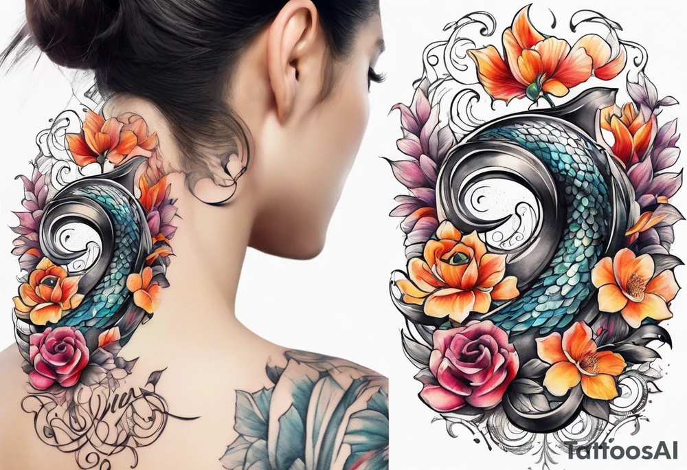 Infinity symbol with coi fish and name tattoo idea | TattoosAI