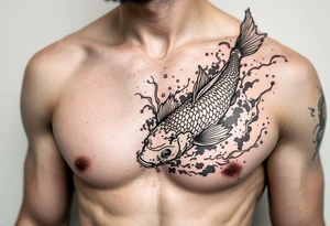Traditional koi fish swimming upstream through turbulent waves tattoo ...