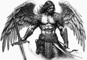 Realistic full body of man angel of death, without face, with armour ...