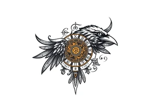 Zodiac symbols runes within ornate clockwork mechanism raven tattoo ...