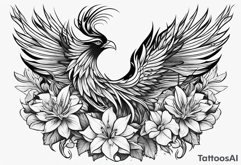 Phoenix flower tattoo idea | TattoosAI