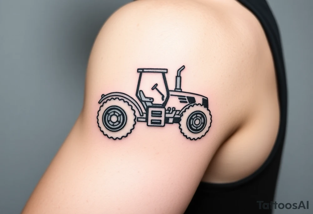 A simple black line Art tractor outline, forming a continuous, elegant ...