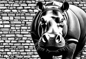 Hippo making brick wall tattoo idea | TattoosAI