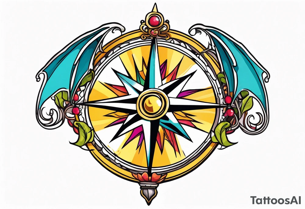 Queen compass dragon crown tattoo idea | TattoosAI