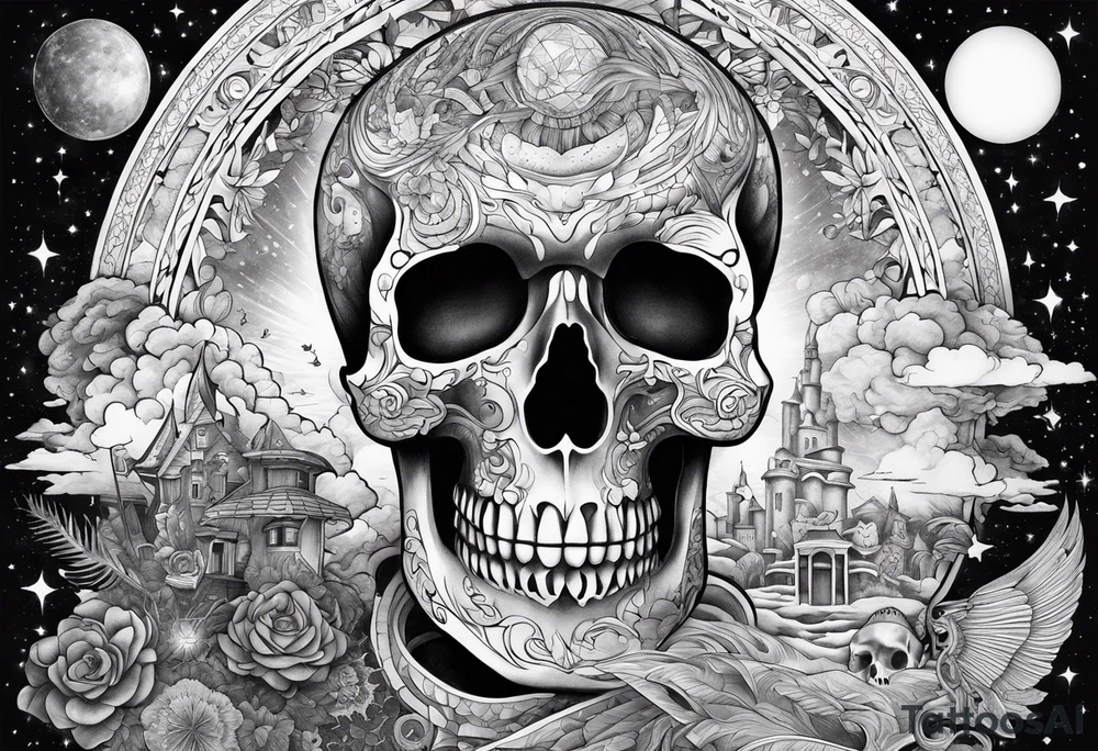 Universe with a skeleton tattoo idea | TattoosAI