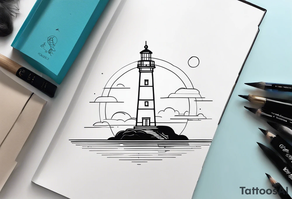 Lighthouse at the ocean, minimalist, fine line tattoo idea | TattoosAI