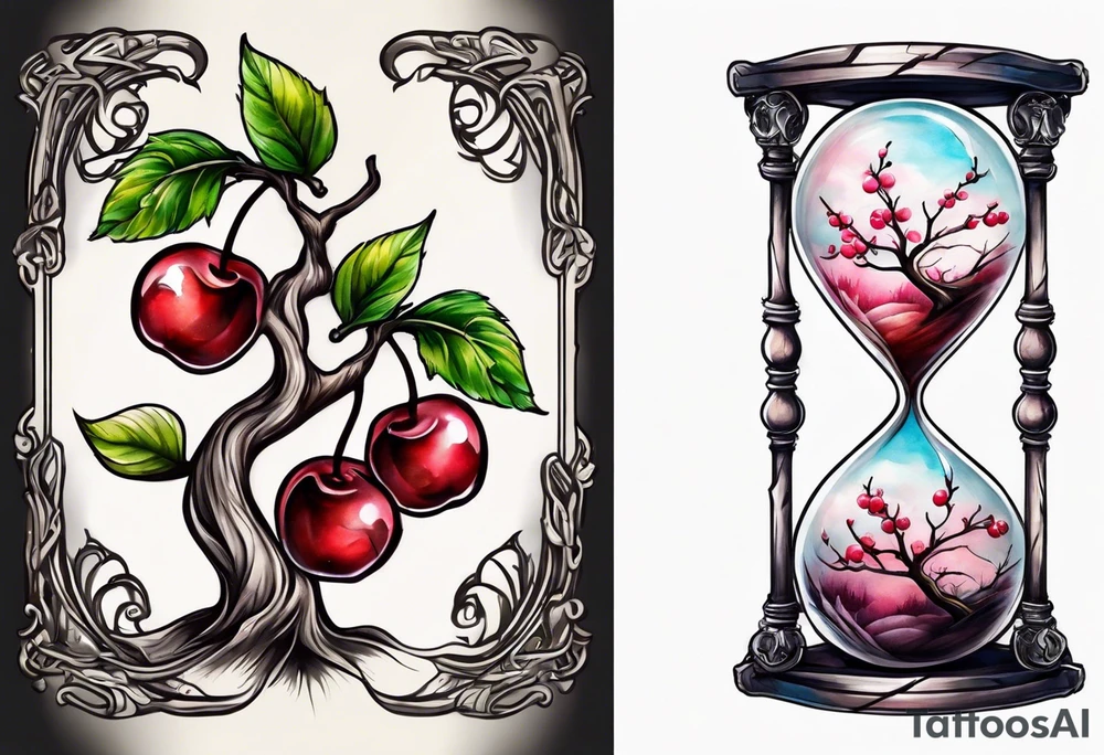 Hourglass With a cherry tree and a dying tree inside tattoo idea ...
