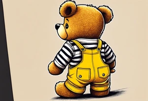 Image of the back of a light brown teddy bear standing in yellow ...