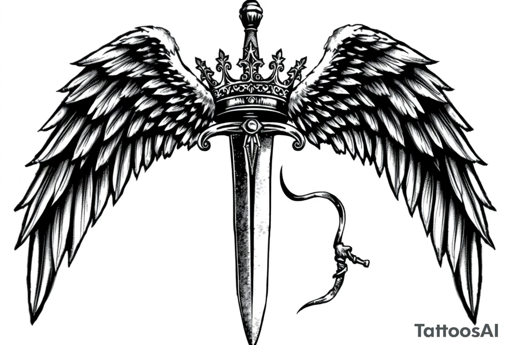 A sword with wings on the handle and a crown over the sword tattoo idea ...
