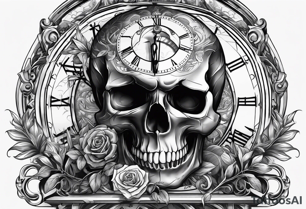 Skull, clock, stairs tattoo idea | TattoosAI