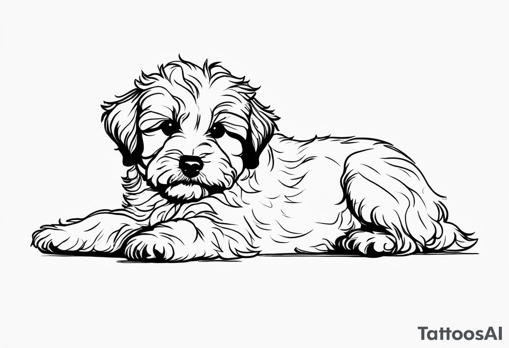 One line drawing of maltipoo laying down in a circle tattoo idea ...
