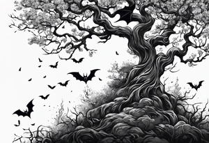 Poison tree with wind and bats tattoo idea | TattoosAI