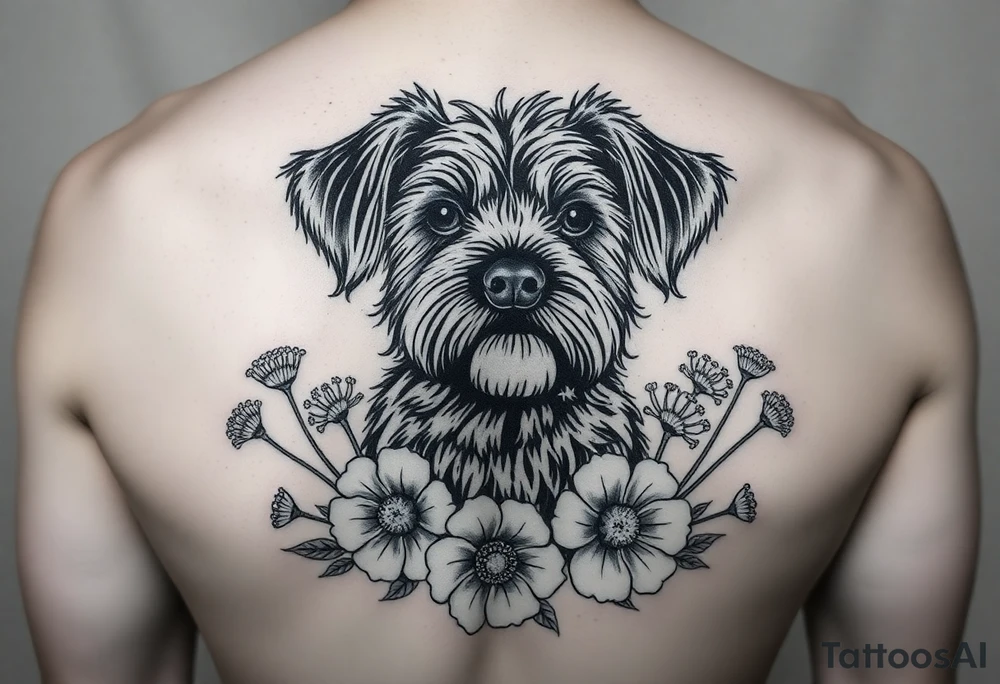 Cockapoo surrounded by fennel flowers tattoo idea | TattoosAI