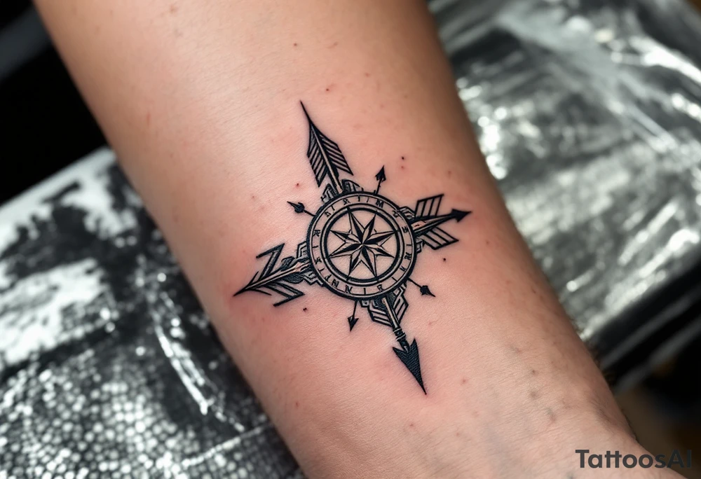 Japanese arrow with compass tattoo idea | TattoosAI