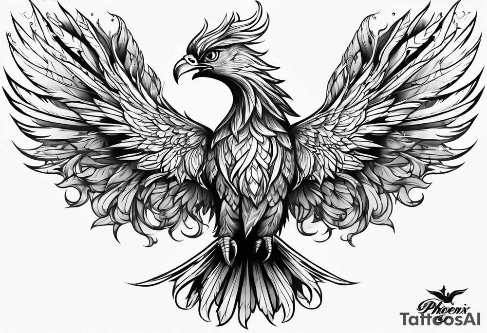 Phoenix horizontal, flying tattoo idea | TattoosAI