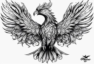 Phoenix horizontal, flying tattoo idea | TattoosAI