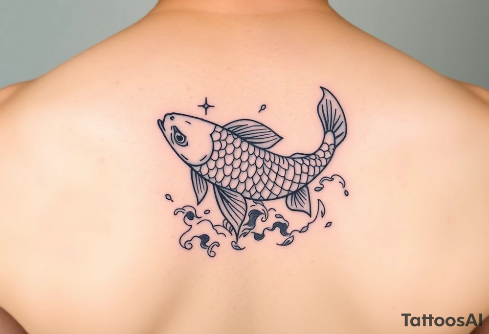 Traditional koi fish swimming upstream through turbulent waves tattoo ...
