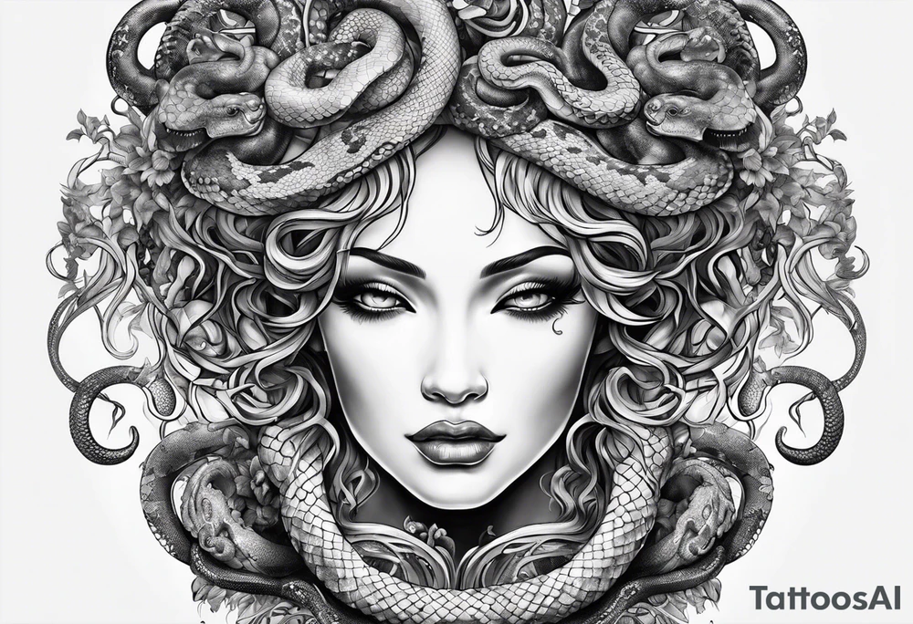 Medusa head with snakes eating a heart tattoo idea | TattoosAI