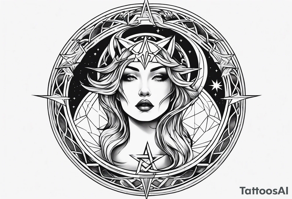 Pentagram Lilith symbol moon tattoo idea | TattoosAI