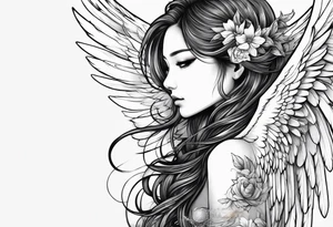 Girl angel side profile, with wings, with floating halo, whispering ...