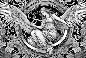 Full back piece depicting biblically accurate angels killing a snake ...