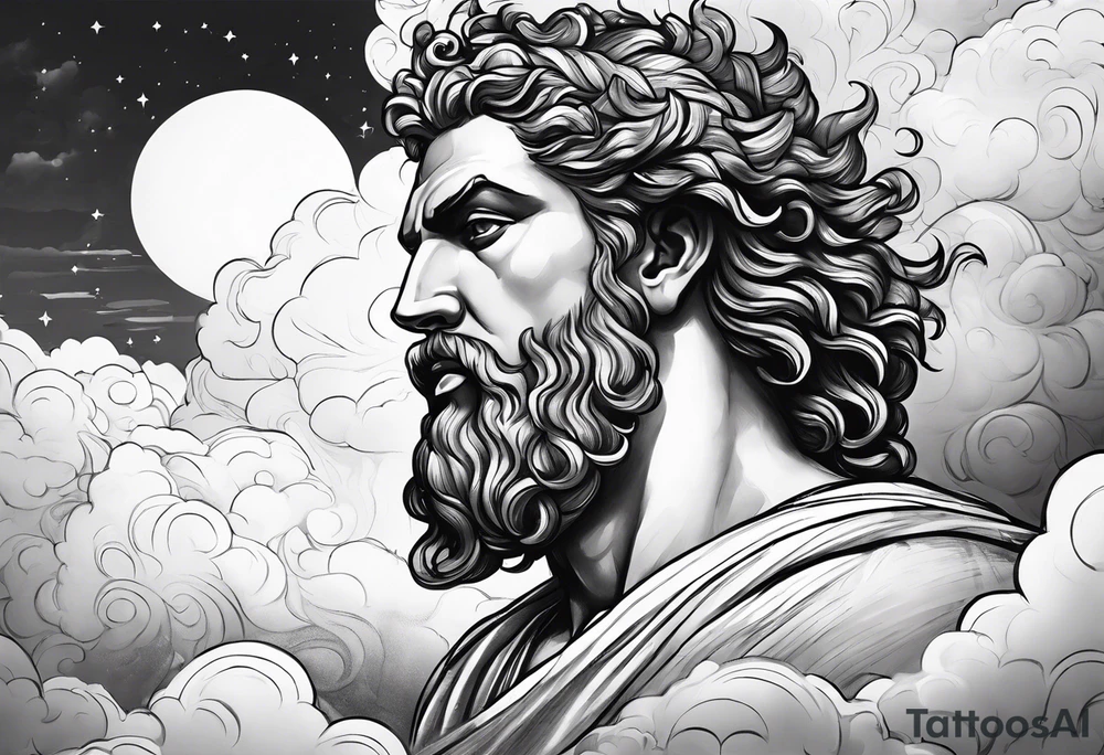 Greek god in the clouds tattoo idea | TattoosAI