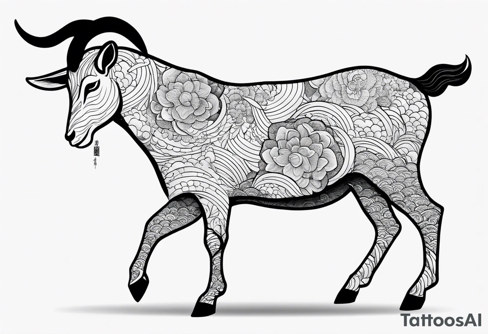 Simple japanese inspired full goat body with japanese clouds tattoo ...
