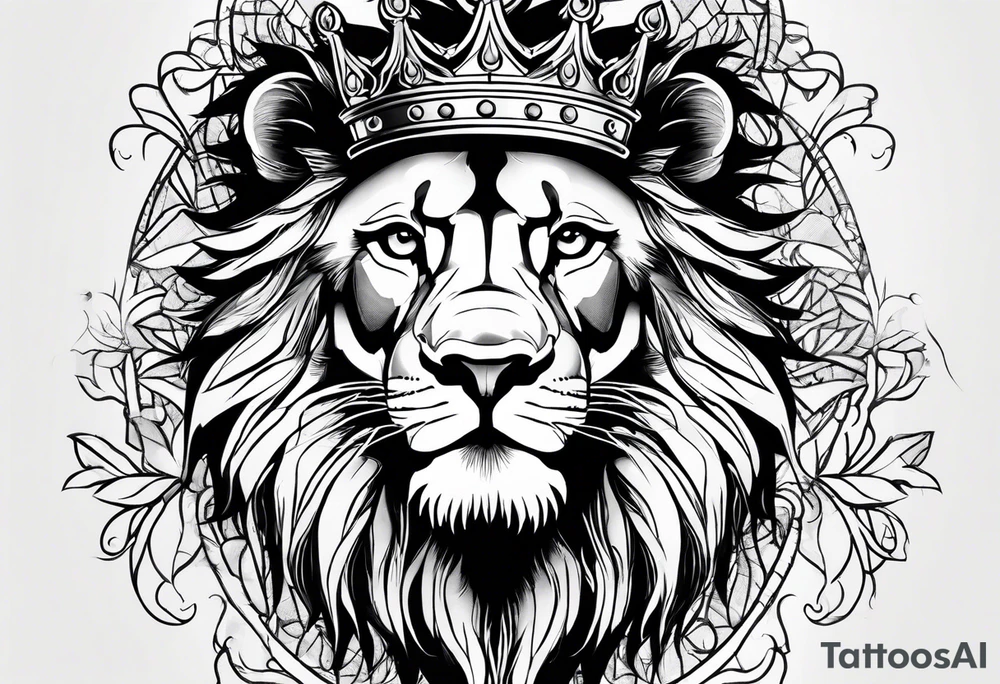 Lion wearing a crown tattoo idea | TattoosAI