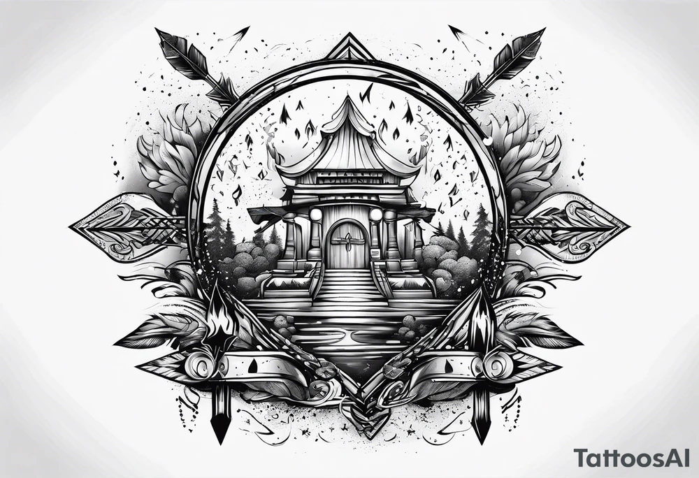 Flaming arrows raining down from sky tattoo idea | TattoosAI