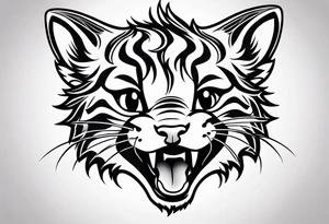 Super cute smiling cartoon wildcat cub tattoo idea | TattoosAI
