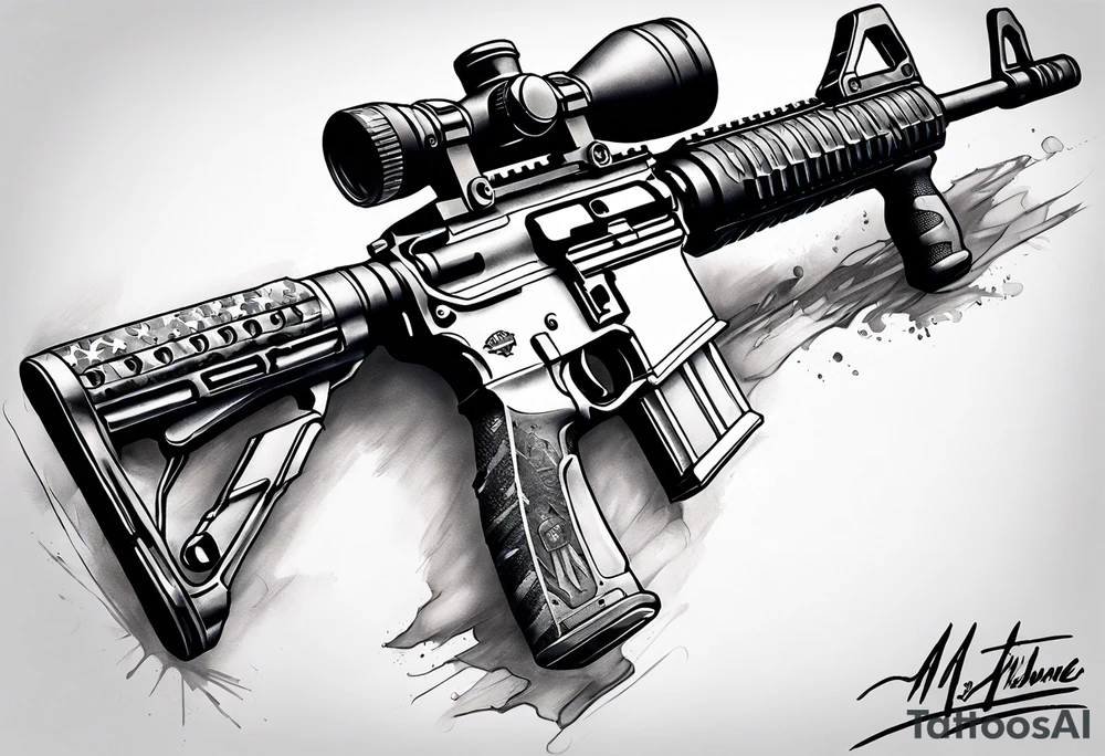 A military M4 carbine rifle tattoo idea | TattoosAI