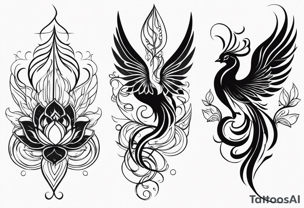 One vertical tattoo that combines lotus flower, phoenix and helix ...