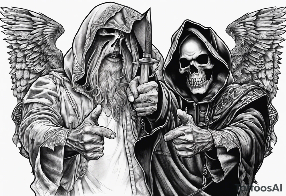Death pointing out tattoo idea | TattoosAI