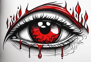 Bleeding one red eye tear sleeve tattoo design tattoo idea | TattoosAI