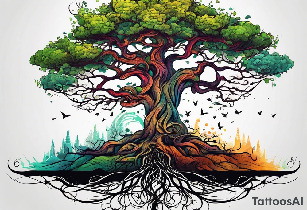 A tall skinny tree with deep roots tattoo idea | TattoosAI