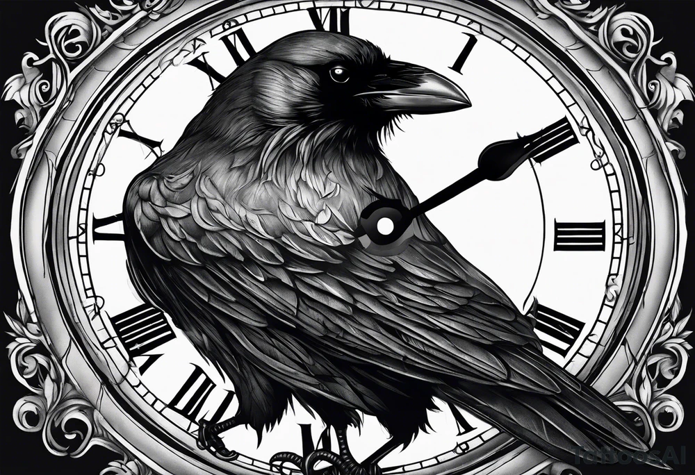 Crow looking back twisted neck inside a old clock with pointers and ...