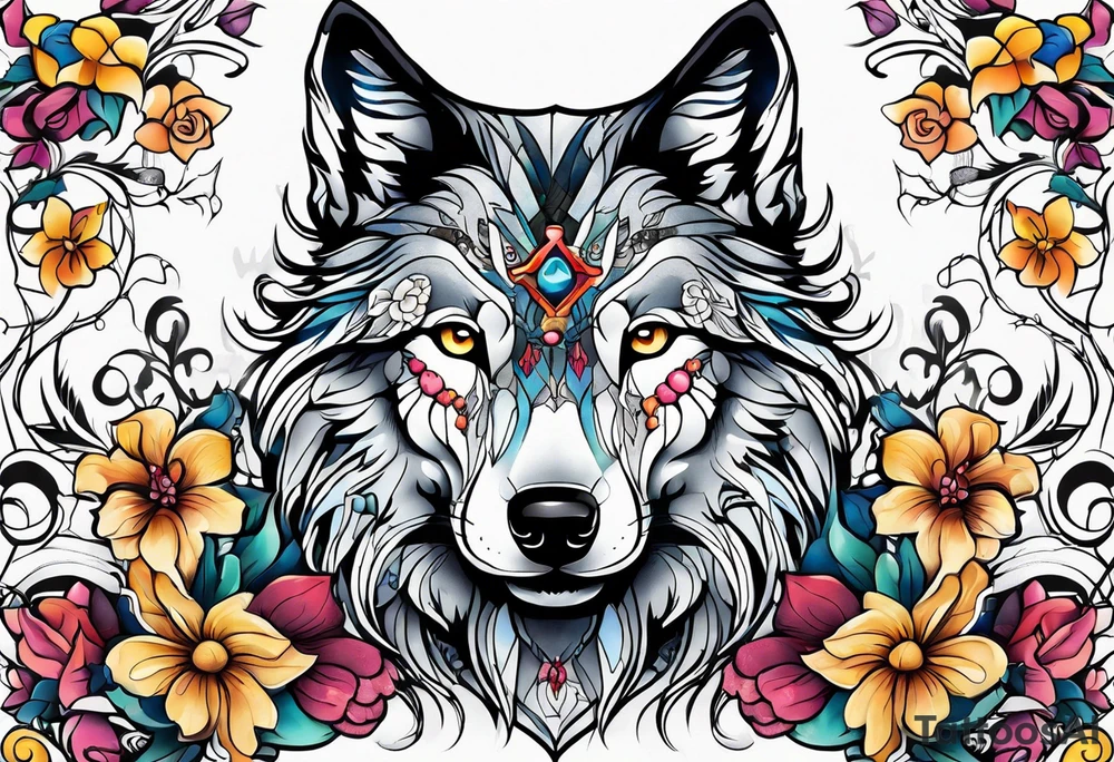 Wolf, flower, cross tattoo idea | TattoosAI