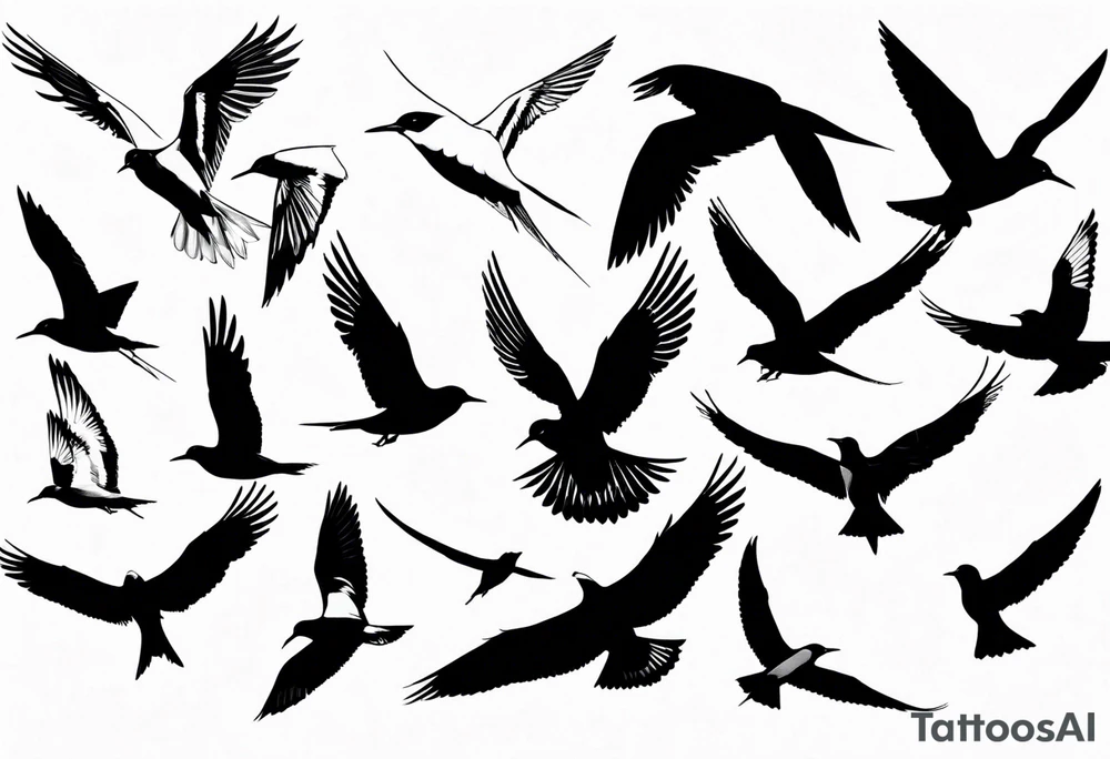 20 Silhouettes of an Arctic Tern flying. White space between each ...