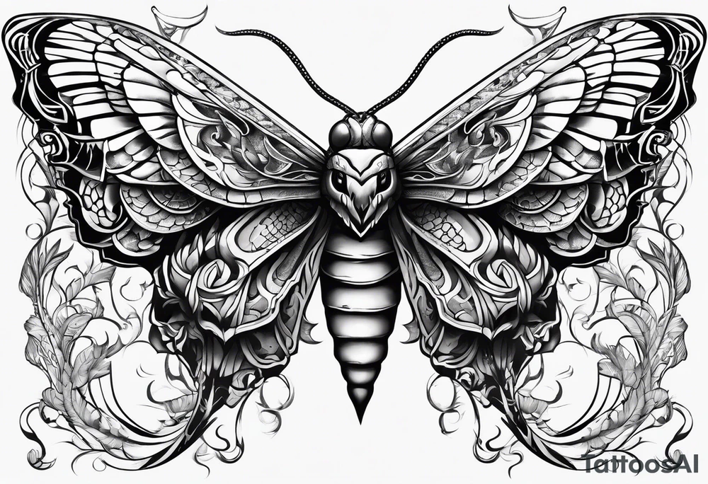 Moth, “snake head wings” tattoo idea | TattoosAI