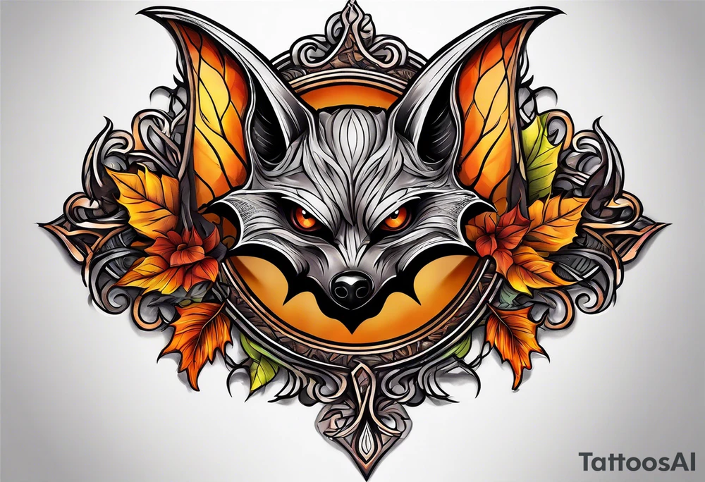 Bat face Knee tattoo in fall colors tattoo idea | TattoosAI